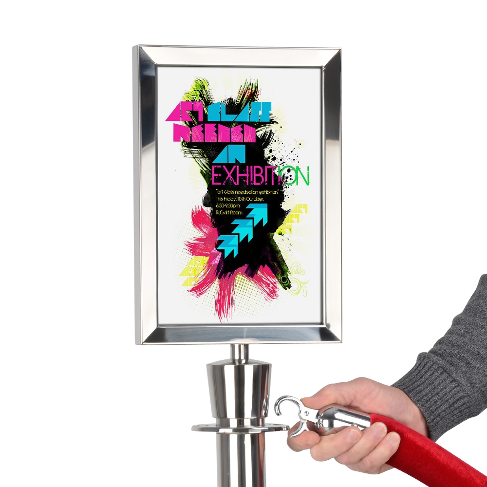 Rope Barrier Sign Frame, Silver- A4 size. Buy Online