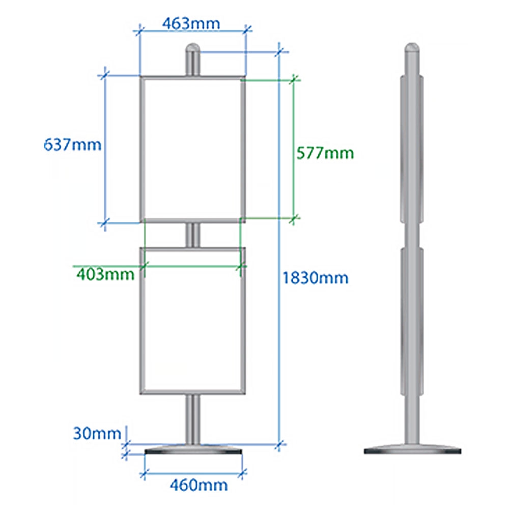 Modular Floor Display Stand- Display 4 x A2 Clip Frames, Double sided ...