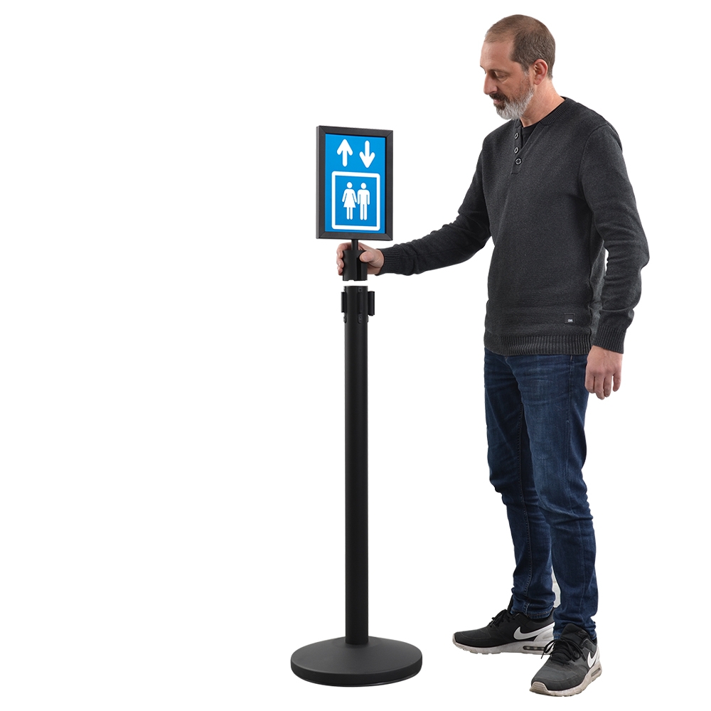 Retractable Barrier with A4 Sign Frame - Black. Buy Online