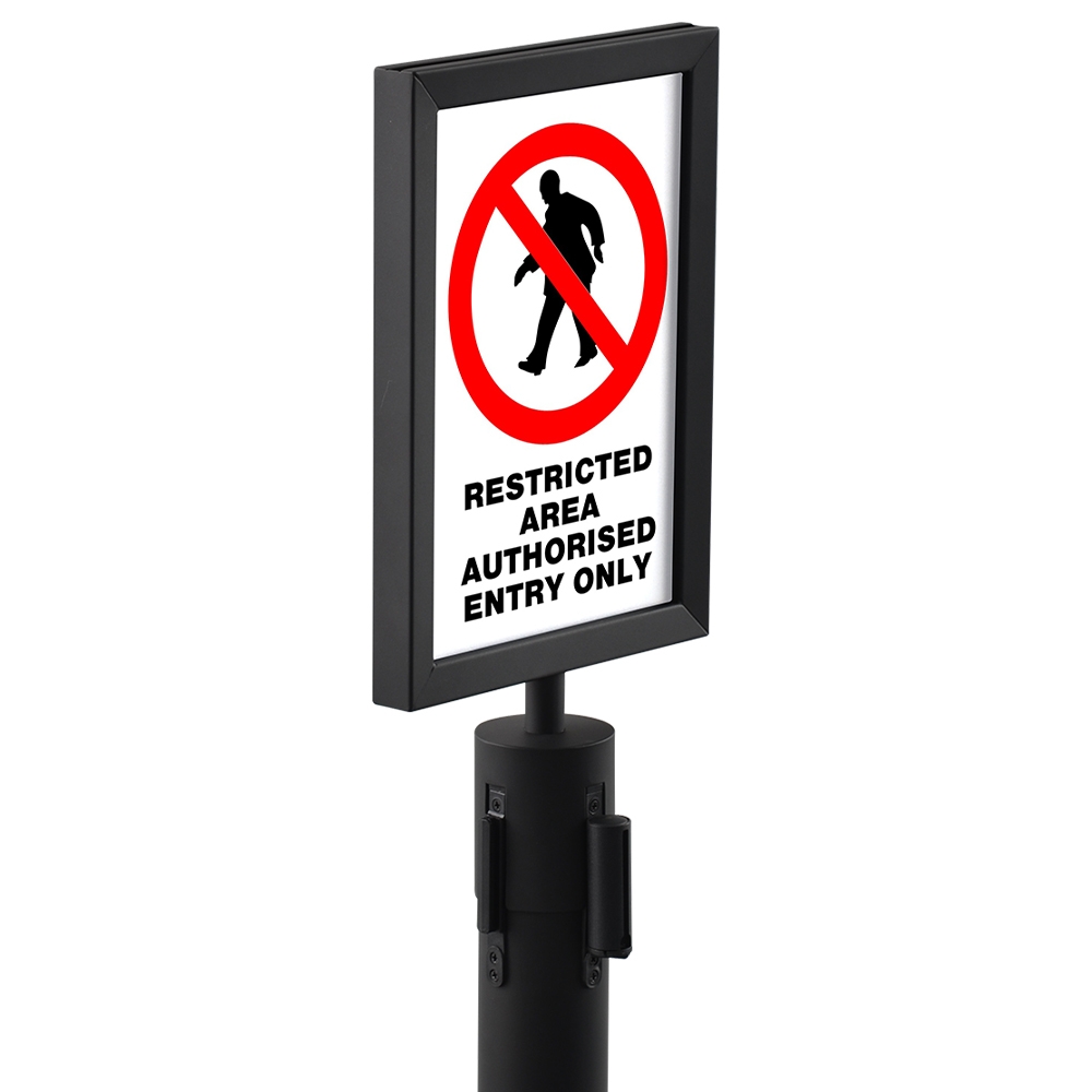Retractable Barrier with A4 Sign Frame - Black. Buy Online