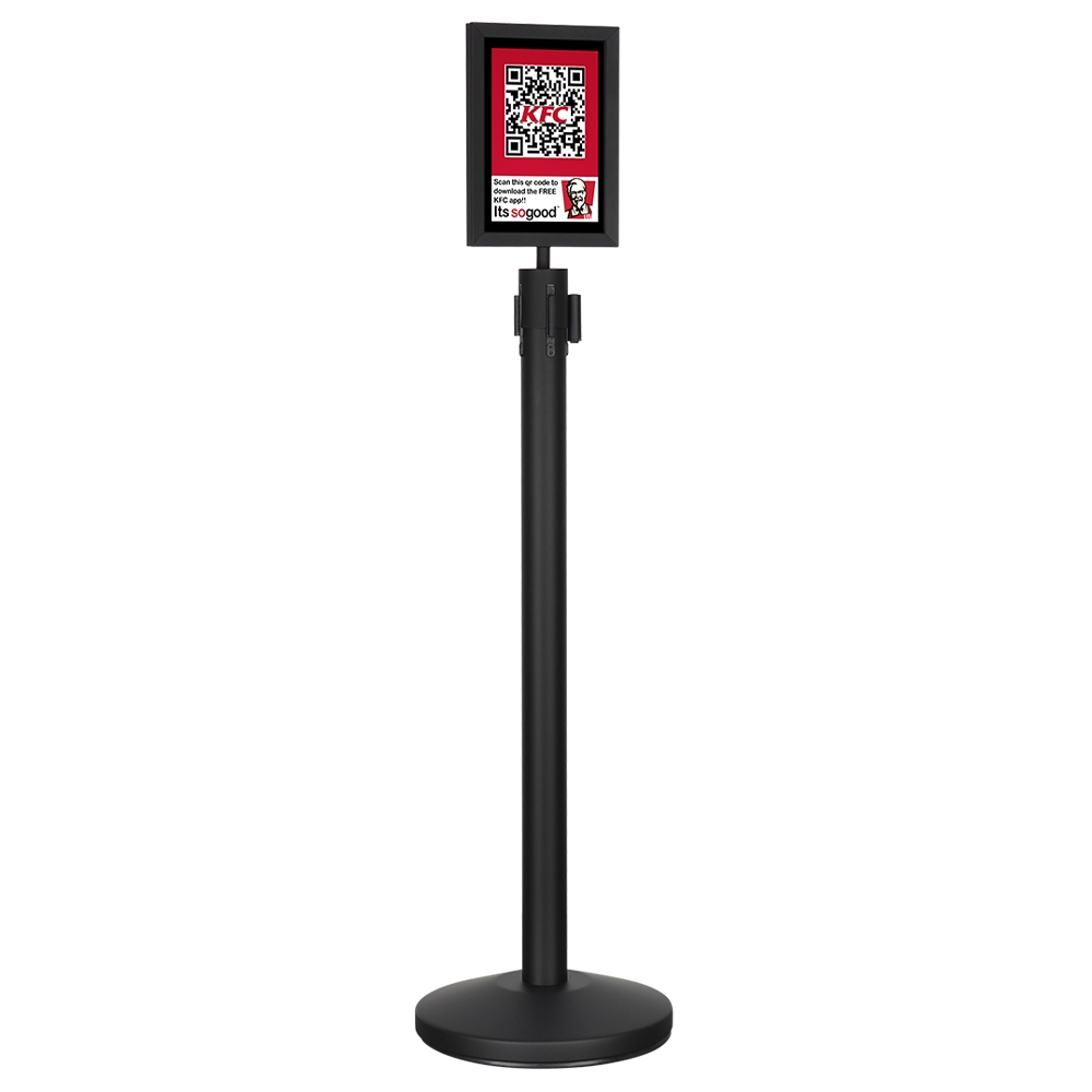 Retractable Barrier with A4 Sign Frame - Black. Buy Online