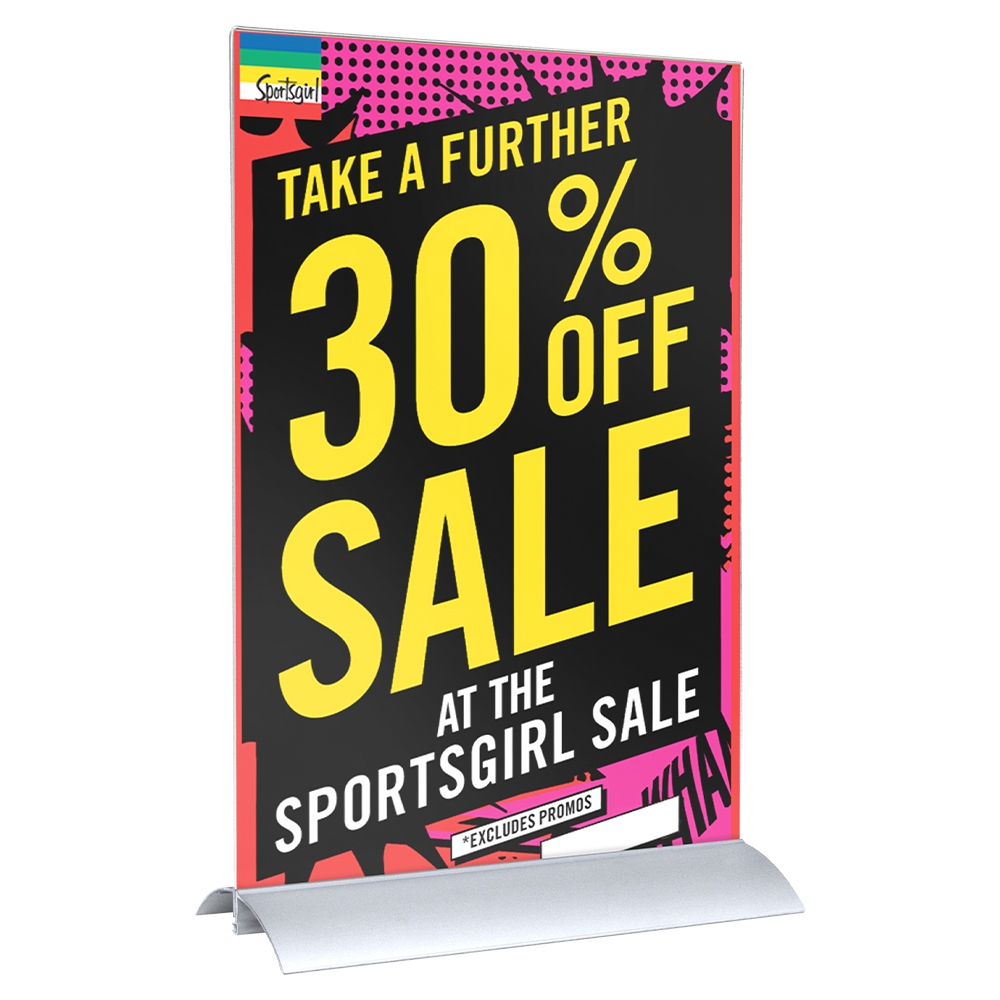 A4 Acrylic POS Counter Sign or Menu Display with Snap Base