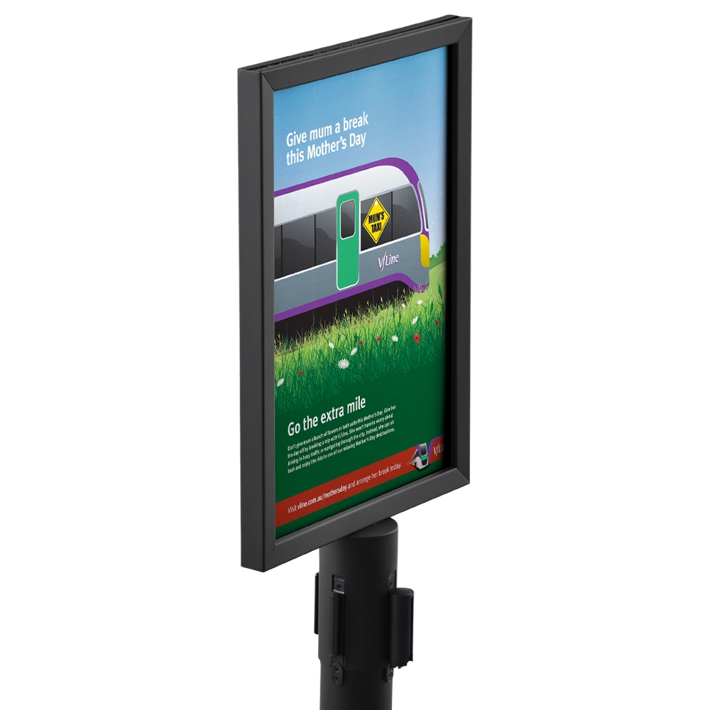 Retractable Barrier with Portrait A3 Black Sign Holder