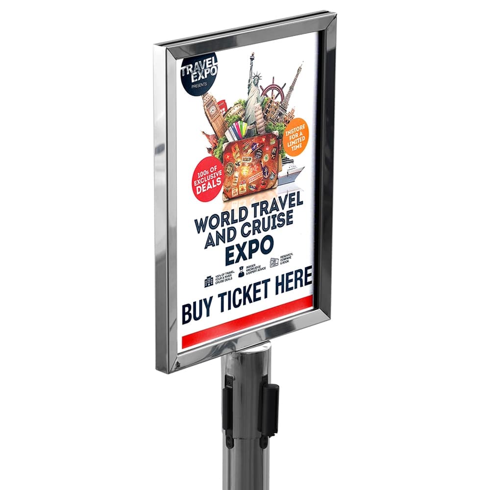 Retractable Barrier Post & Portrait A3 Silver Sign Holder