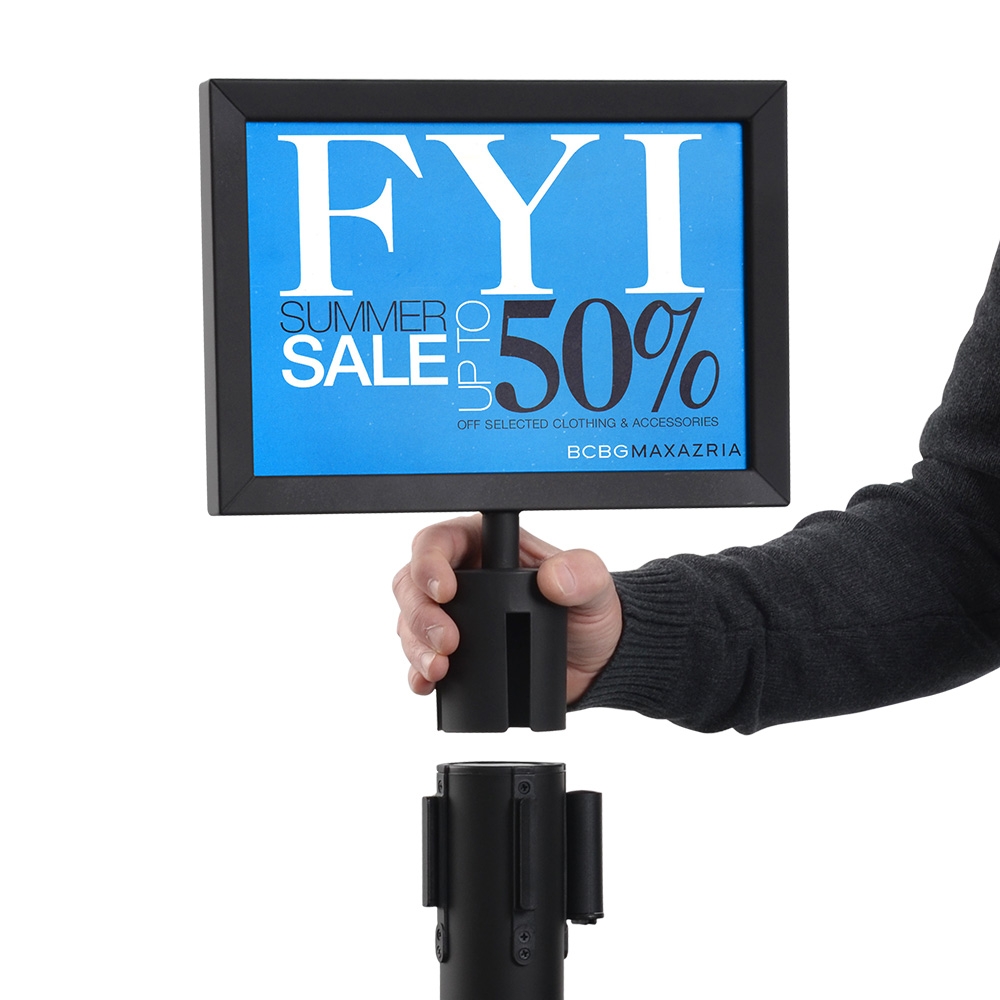Black A4 Sign Holder for Retractable Barriers, Landscape Display
