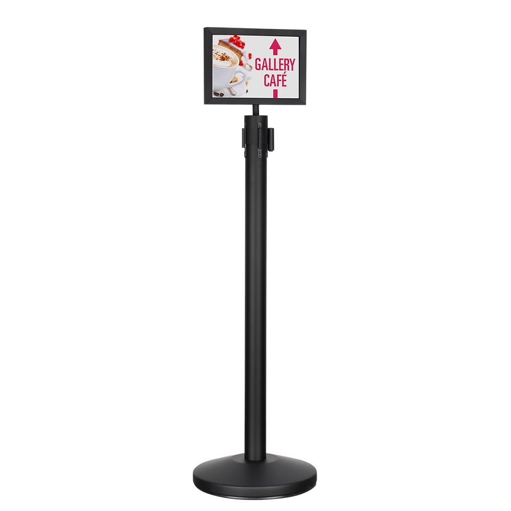 Retractable Barrier Post & Landscape Black A4 Sign Holder