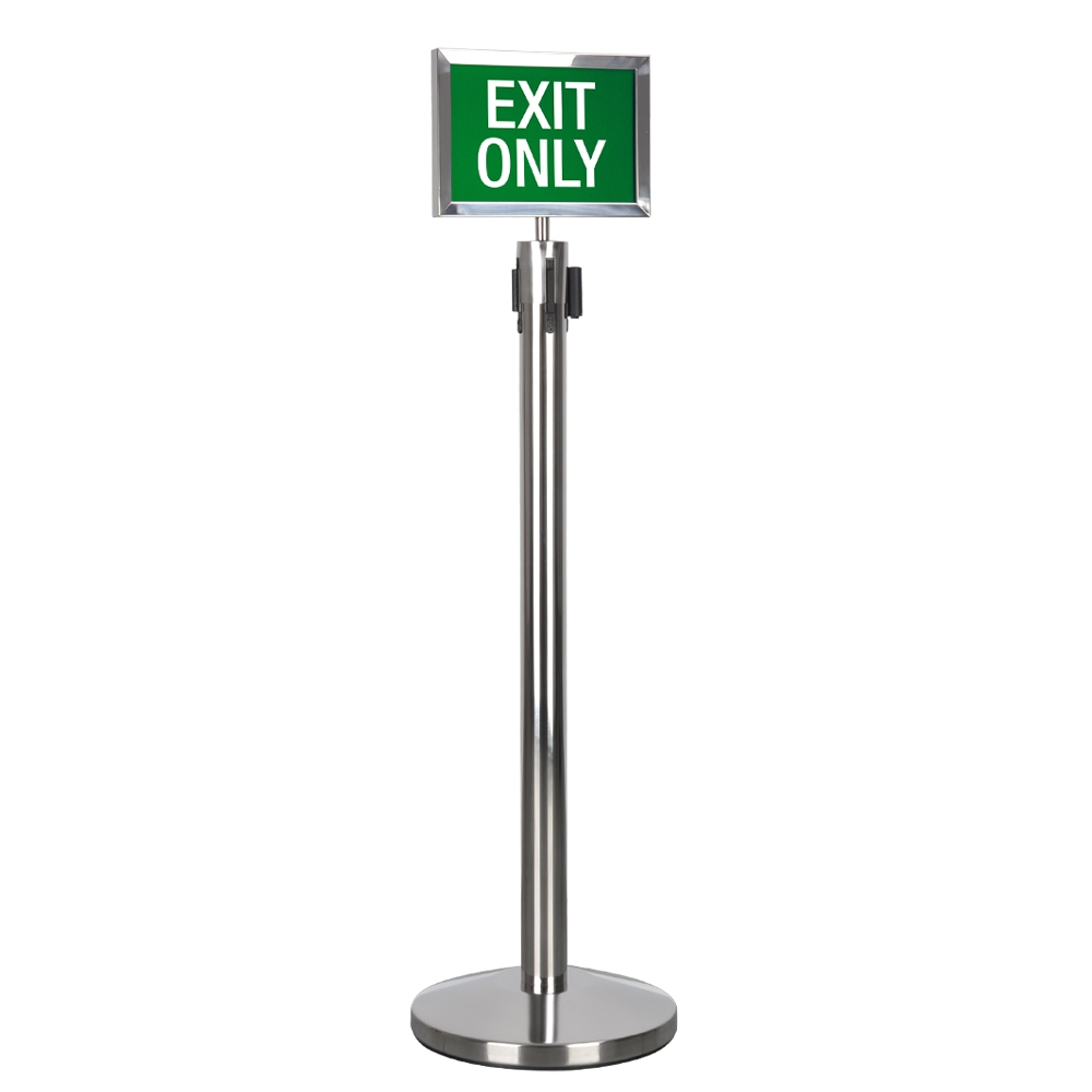 Retractable Barrier Post & Landscape Silver A4 Sign Holder