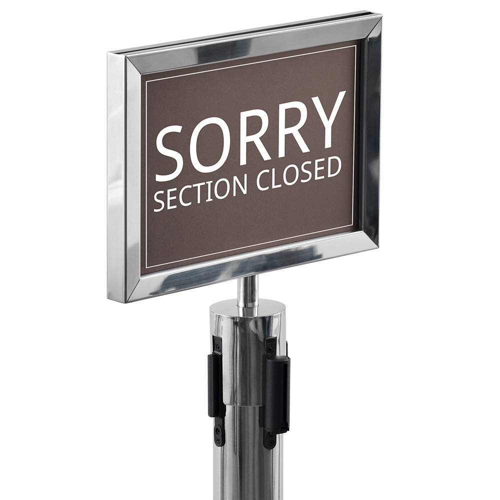 Retractable Barrier Post & Landscape Silver A4 Sign Holder