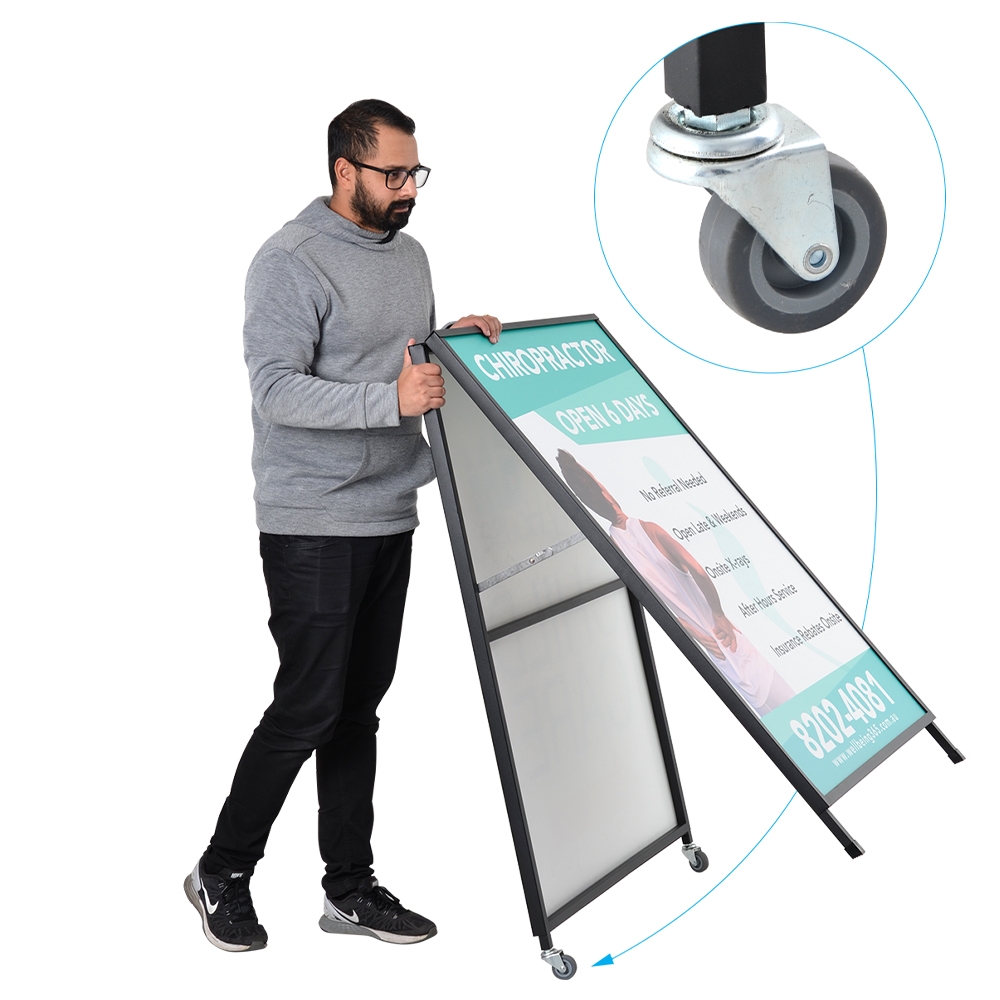 Corflute A Frame w/ Wheels - Includes Custom Print 90 x 120cm Boards