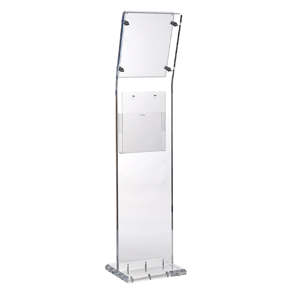 Lucite Display Stands - A4 w/ DL Brochure Pocket - Clear - Ships Same Day
