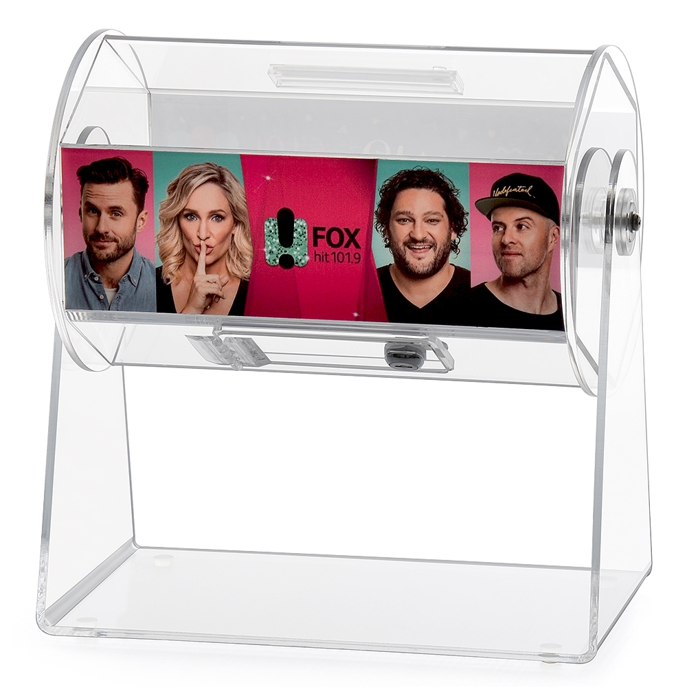 12" Ticket Drum - Clear Acrylic w/ 2 Custom Prints