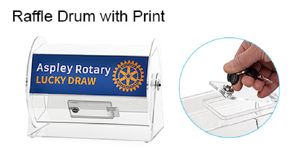 16" Acrylic Raffle Drum - Clear w/ 2 Custom Prints