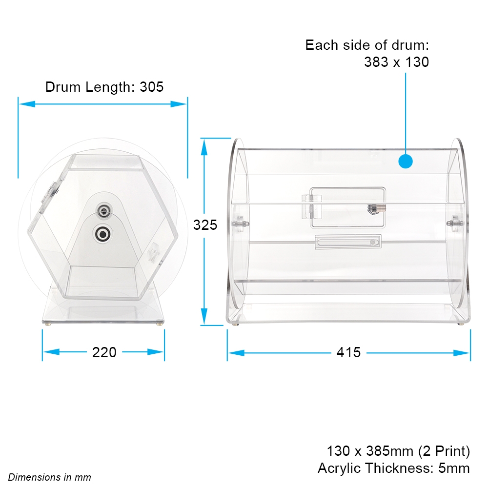 16" Acrylic Raffle Drum - Clear w/ 2 Custom Prints