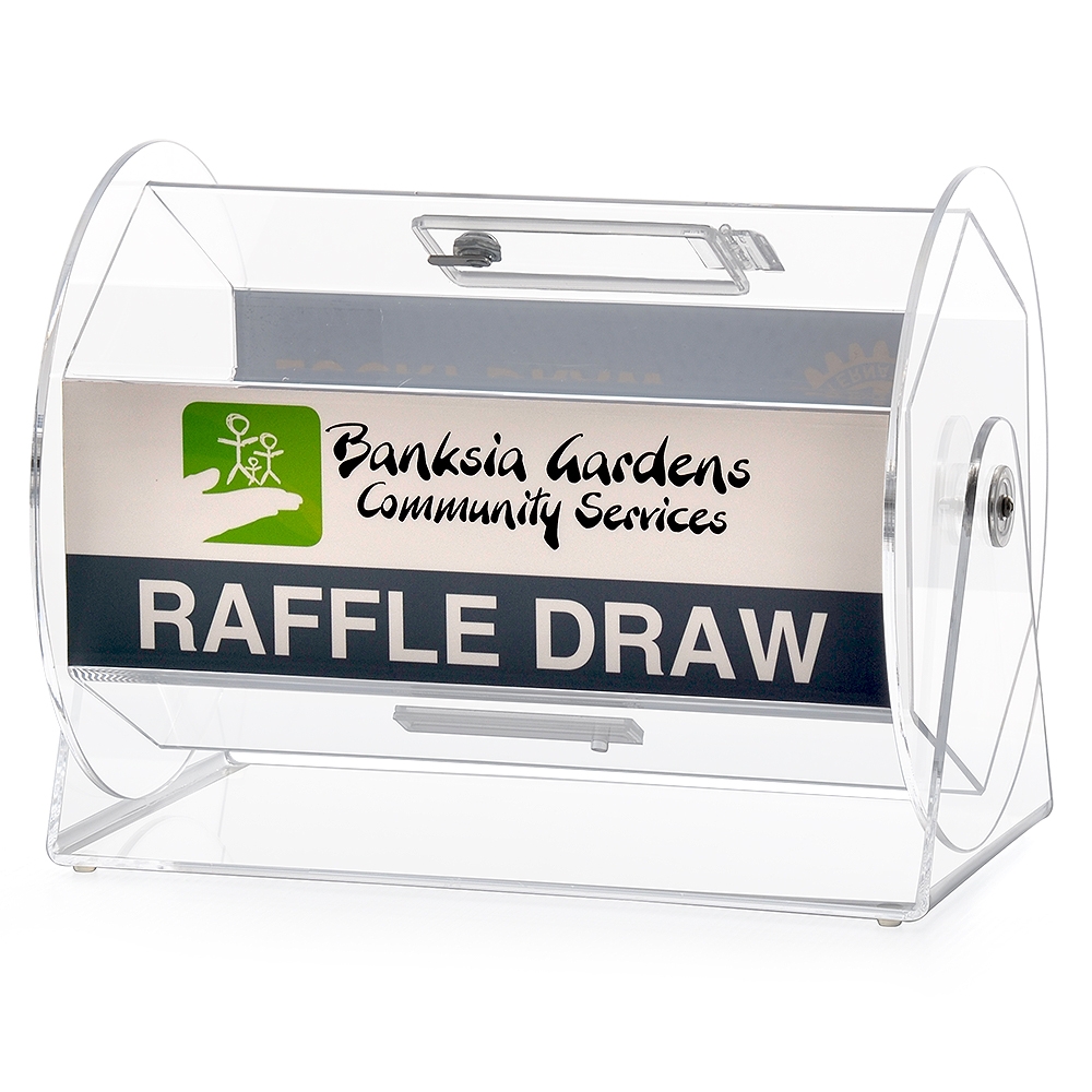 16" Acrylic Raffle Drum - Clear w/ 2 Custom Prints