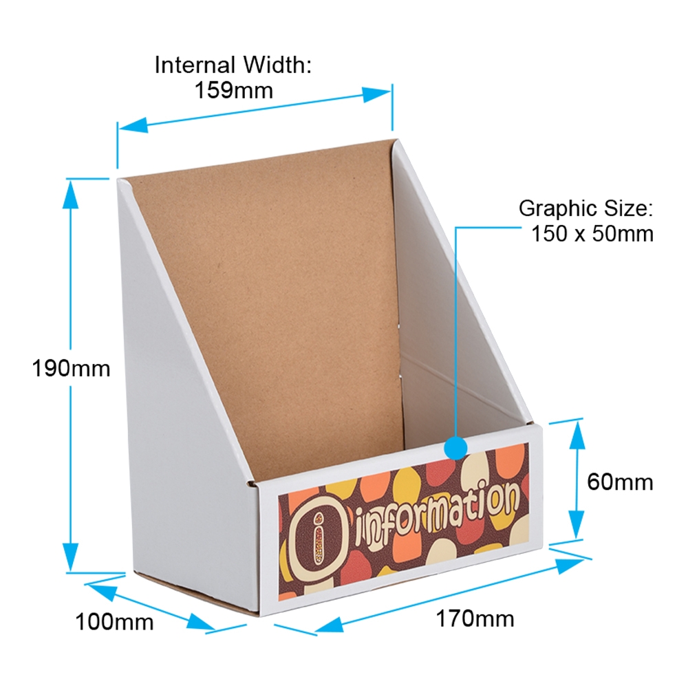 A5 Leaflet Holders Cardboard - Custom 150 x 50mm Graphic - Counter
