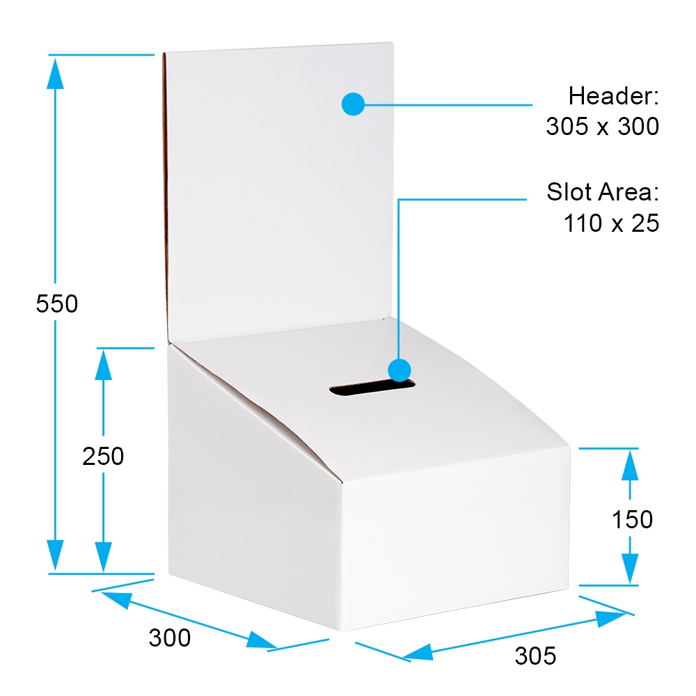 White Ballot Box w/Header - Cardboard for Tabletop - Ships Same Day