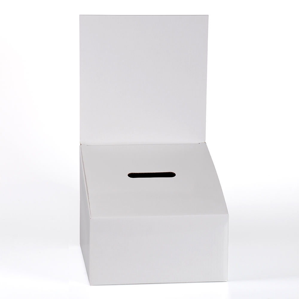 White Ballot Box w/Header - Cardboard for Tabletop - Ships Same Day
