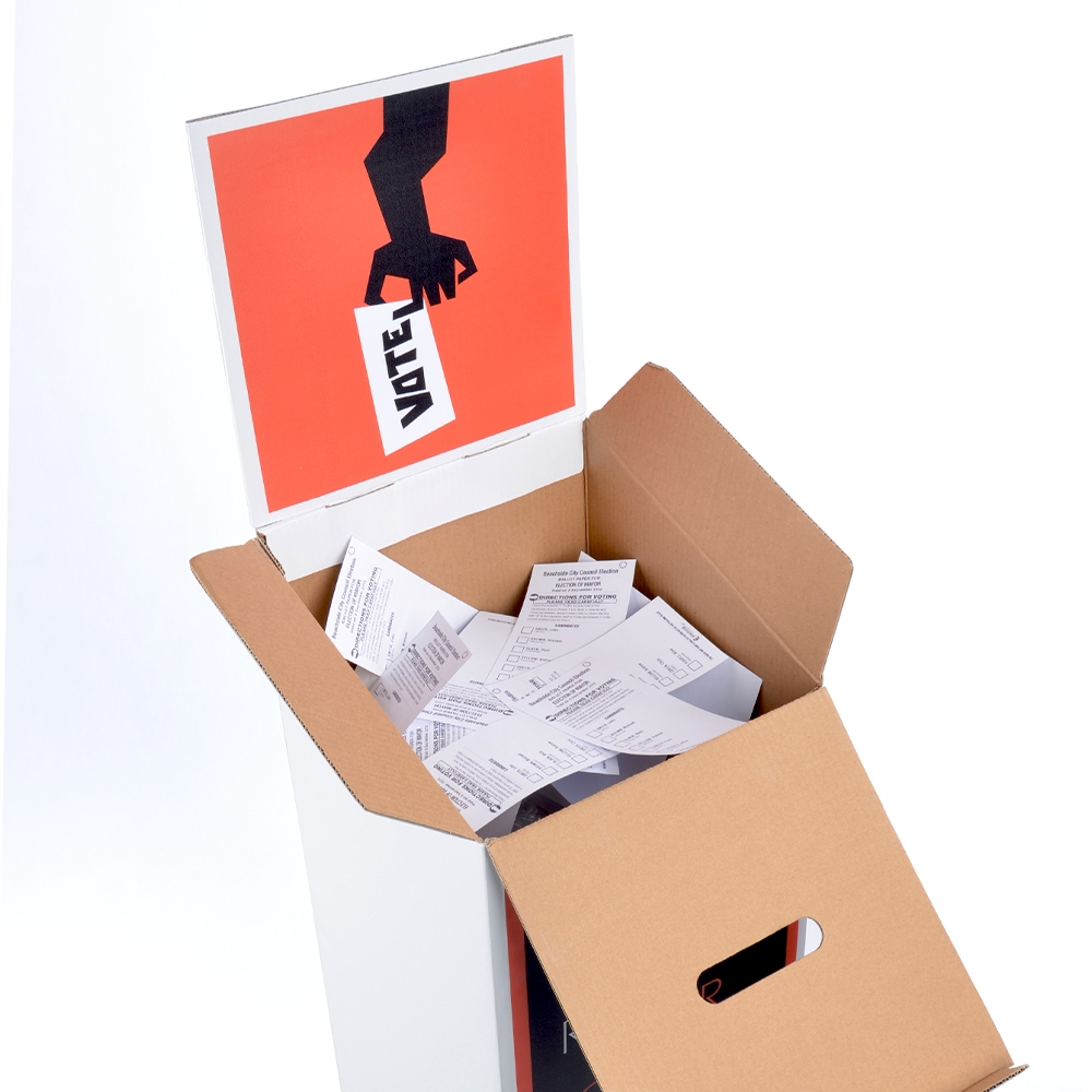 Cardboard Ballot Suggestion Box with Header - White