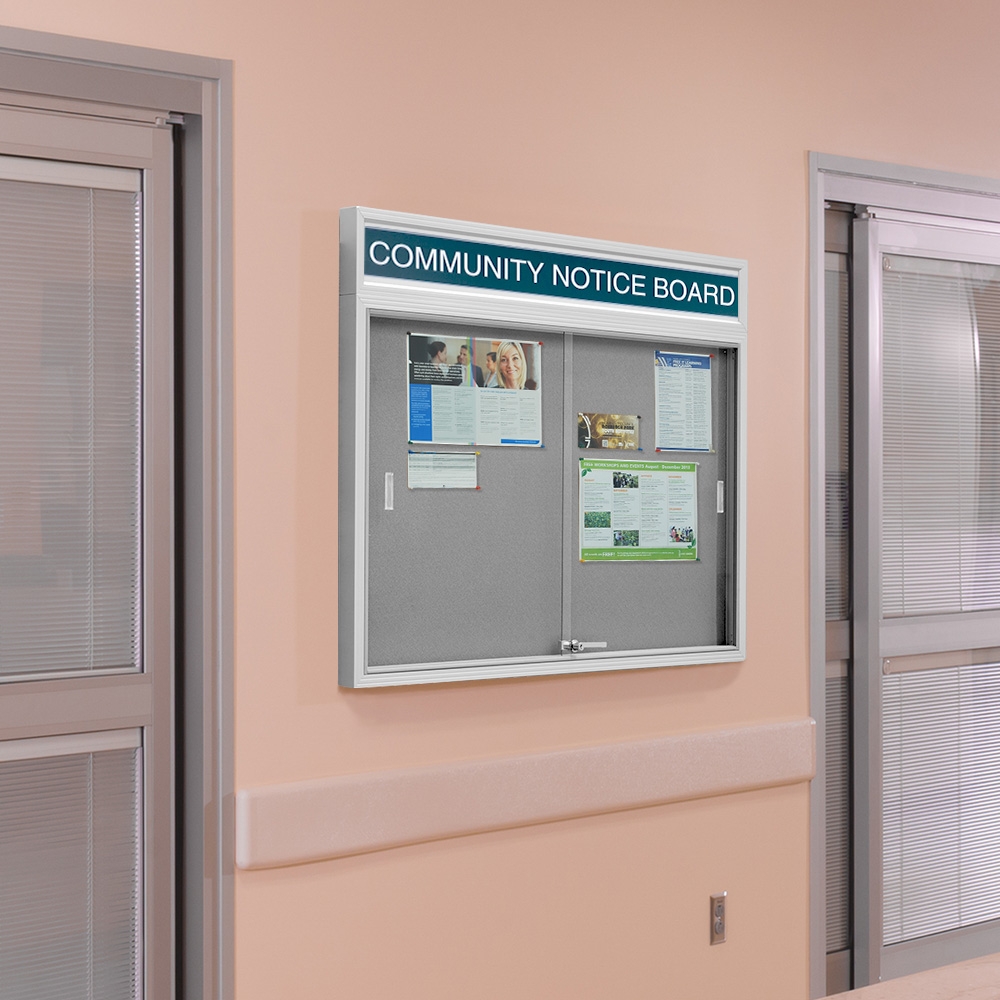 Tamperproof Notice Board – Sliding Door w/ Custom Header