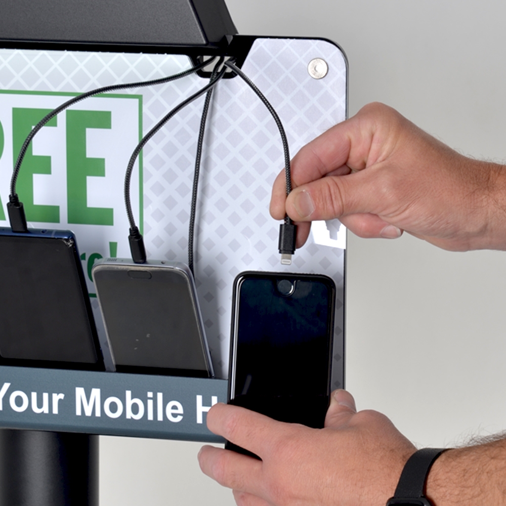Cell Phone Charging Station Kiosk - 4 Cable Floor Stand