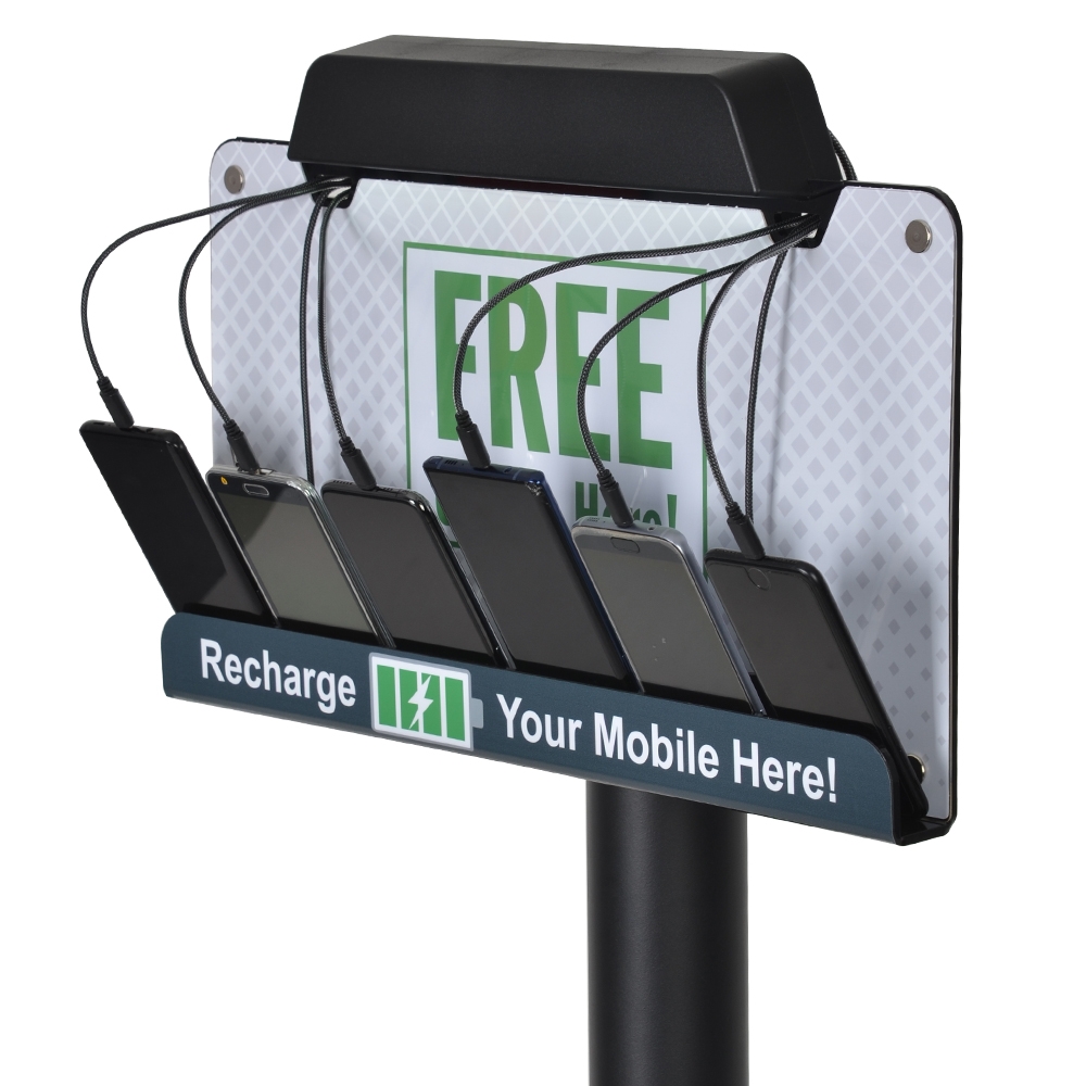 Cell Phone Charging Station Kiosk - 4 Cable Floor Stand