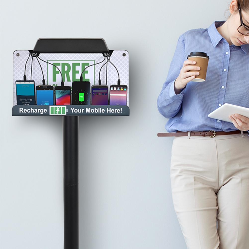 Cell Phone Charging Station Kiosk - 4 Cable Floor Stand