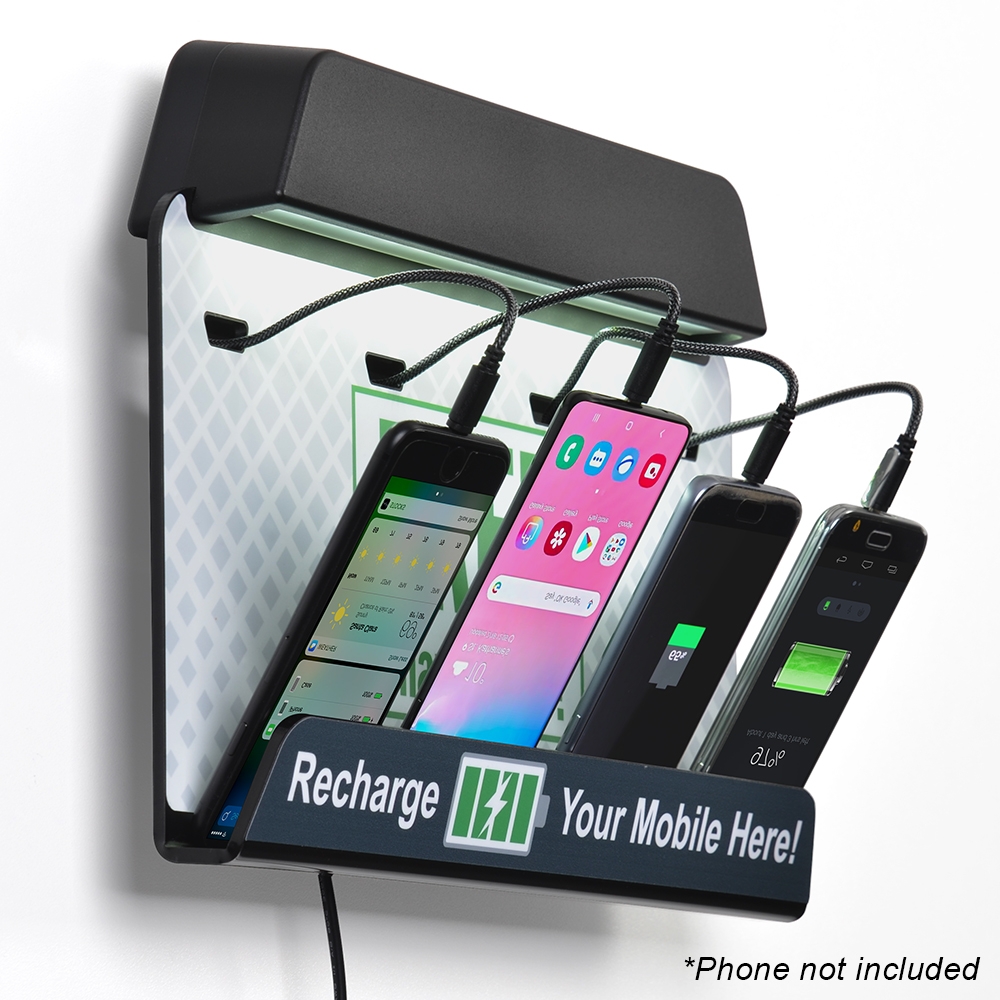 Phone Charging Station – Wall Mount w/ Lights – 4 Cable