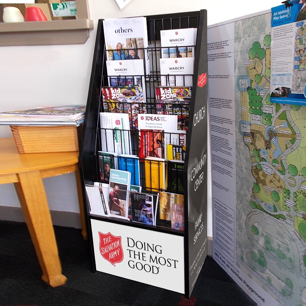 Black Brochure Stand - 6 Tiers w/Custom Printed Graphics
