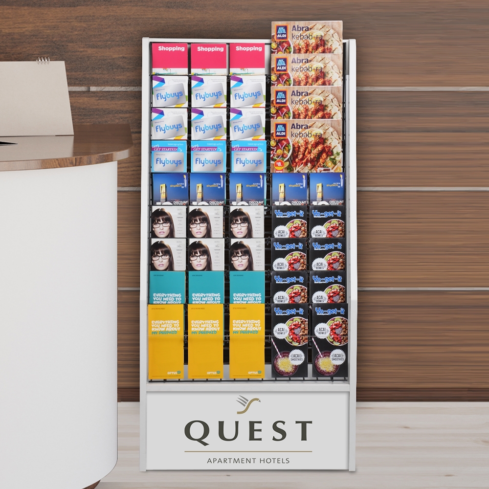 Brochure Floor Stand - 1.2m Tall - 9-Tier w/ 3 Custom Printed Panels