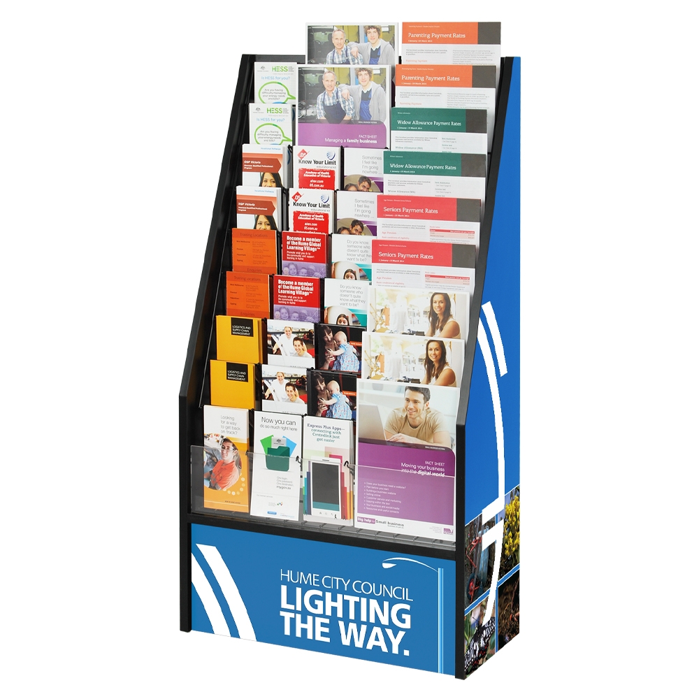 Branded Brochure Holders - 9 Tiers w/ Custom Printed Panels!