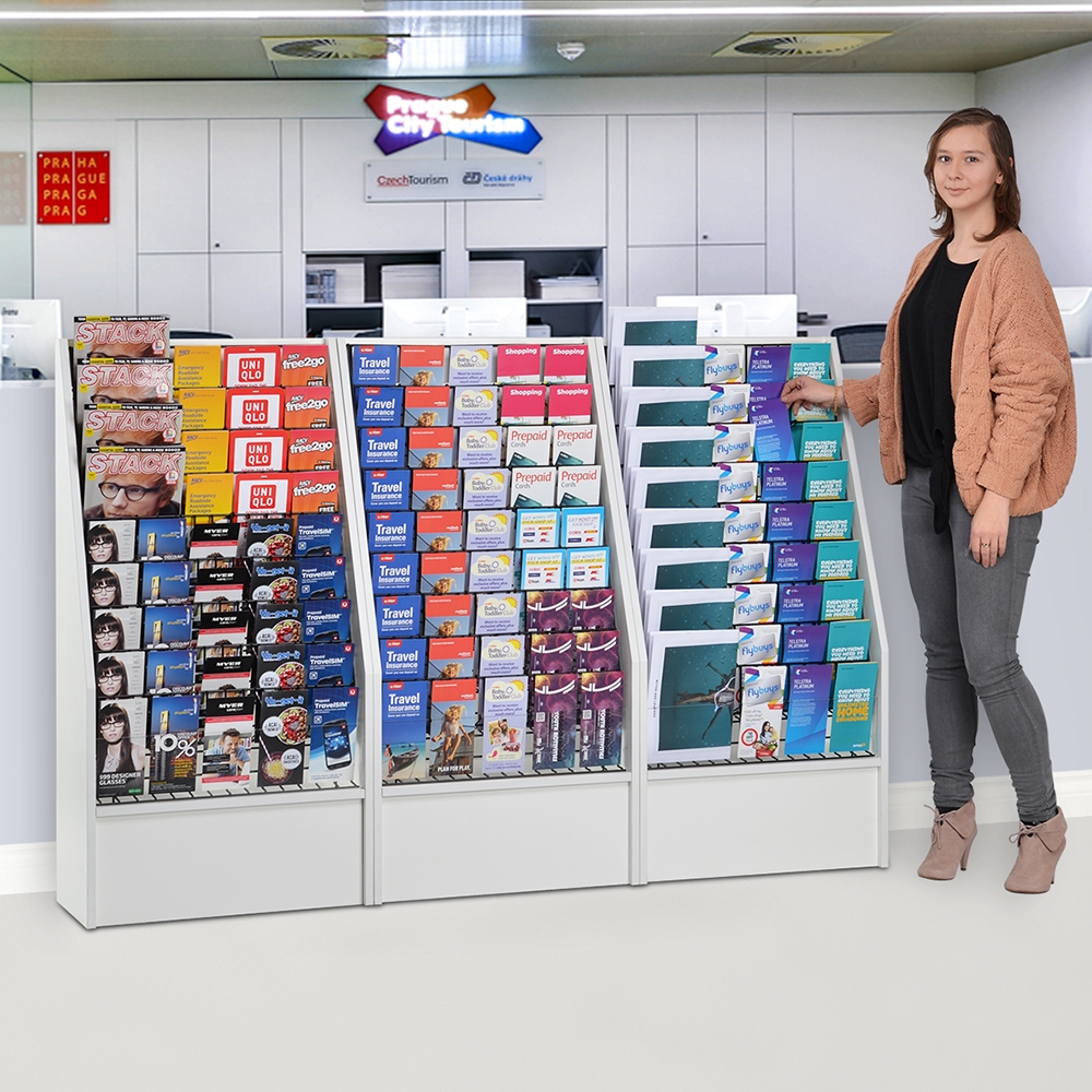 Floor Standing Brochure Holder - 3 Racks w/ 9-Tiers - Ships Same Day