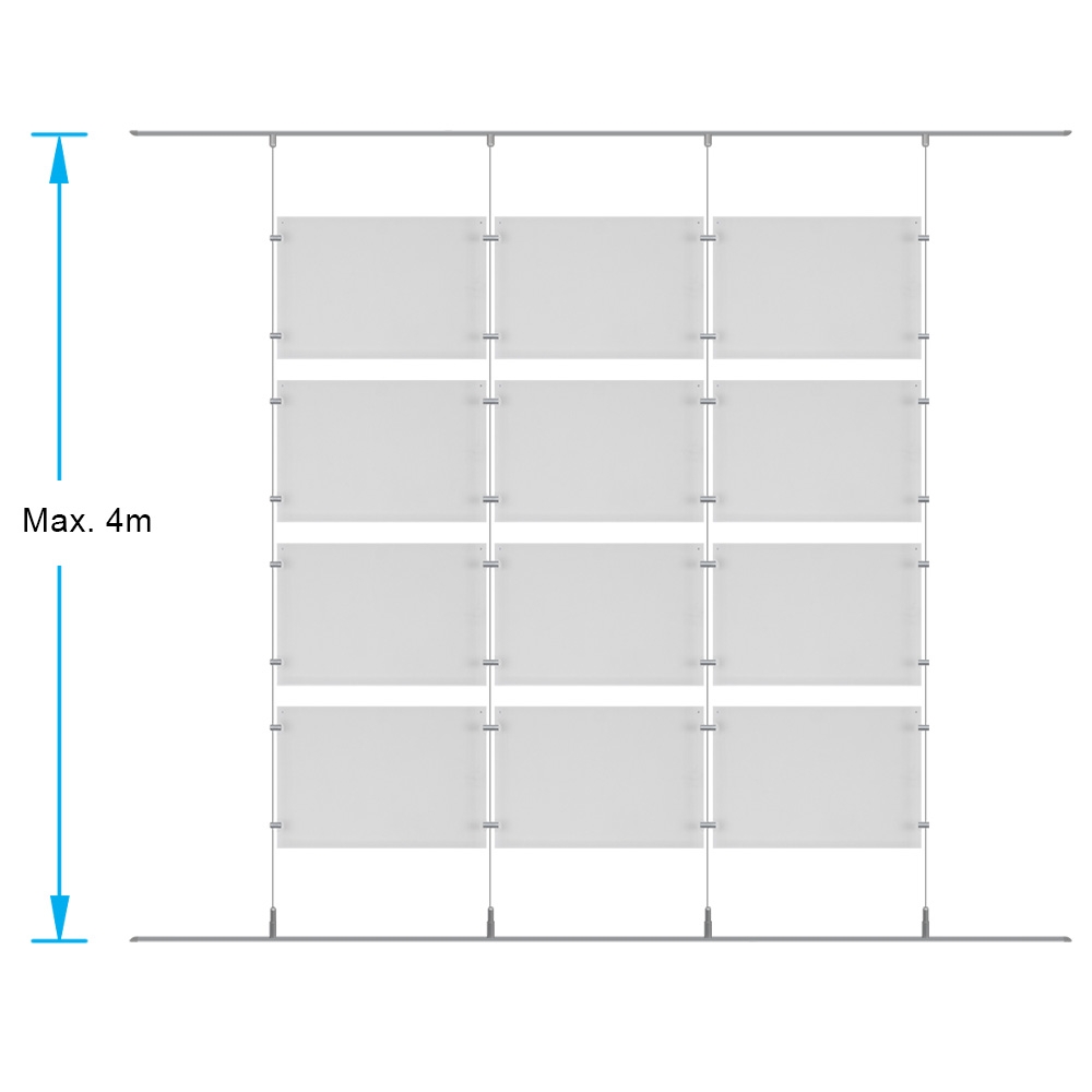 Window Cable Display System – (12) A3 Acrylic Frames