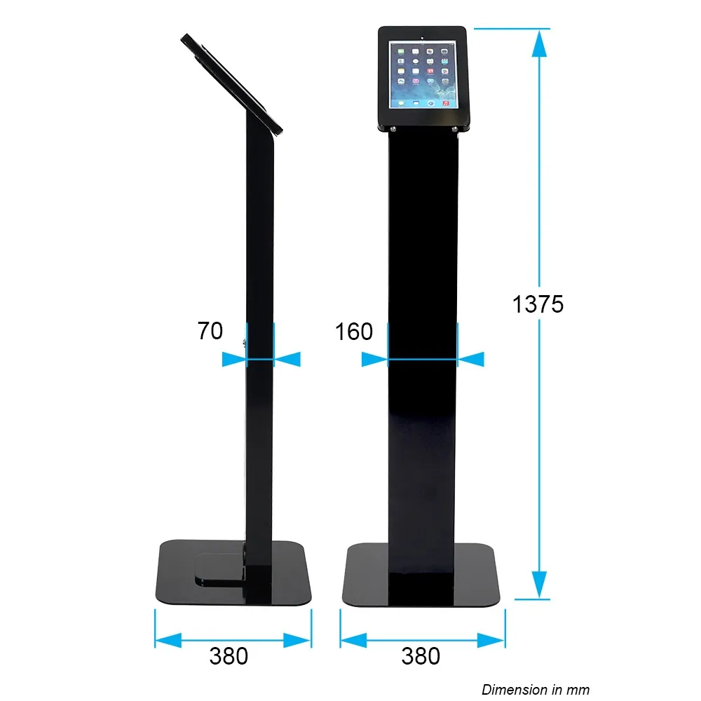 Black iPad Stands - 1375mm Tall Locking Floor Stand - Ships Same Day!