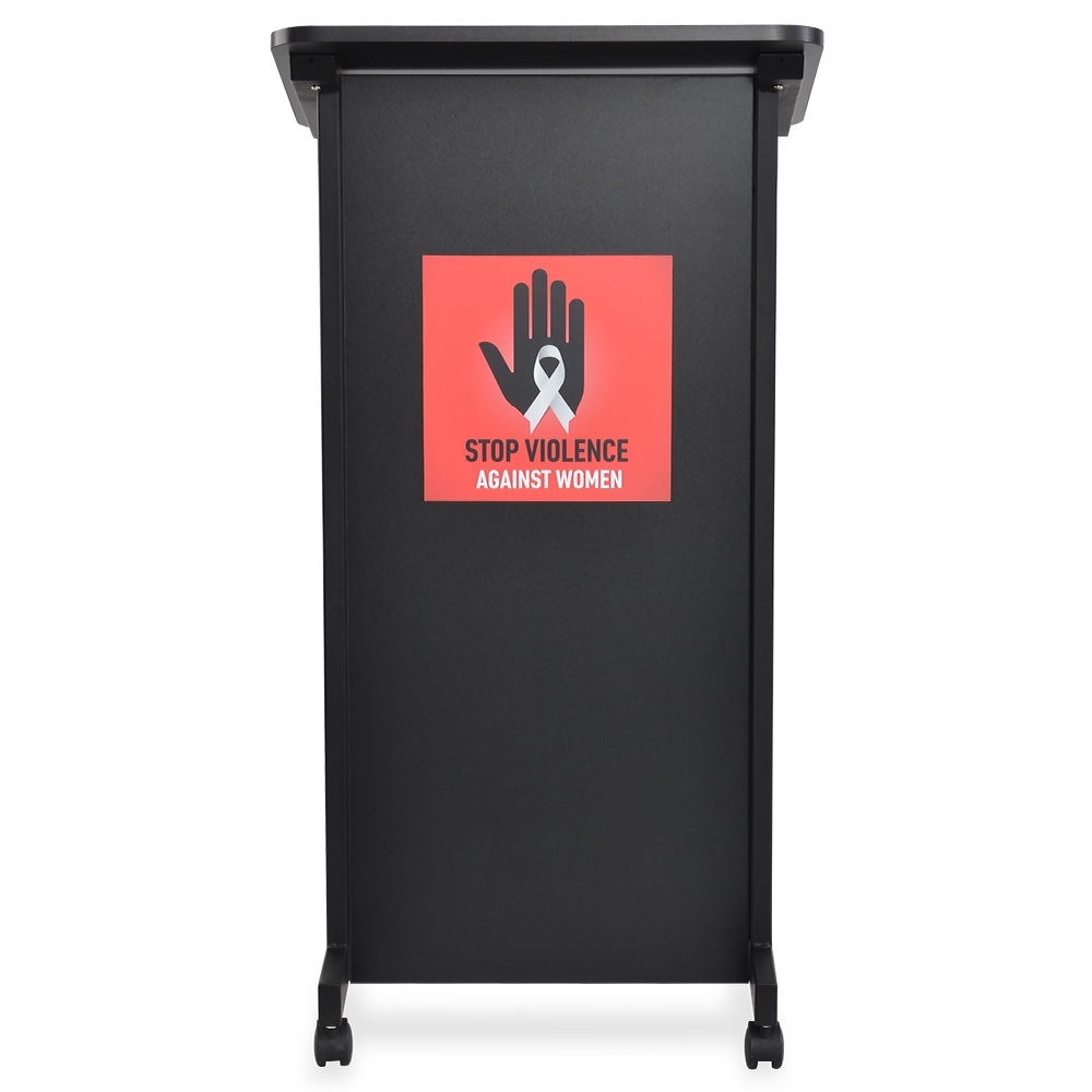 Wheeled Lectern - Black Wood w/ Custom Print Graphics on Front!