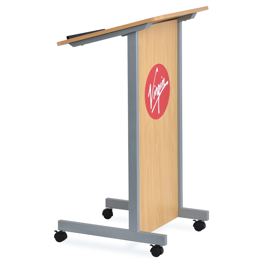 Movable Lectern - Wooden with Maple Finish & Custom Printed Graphic