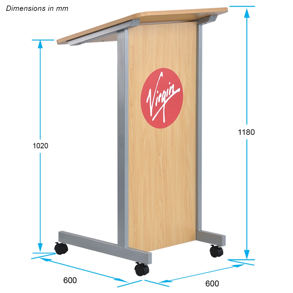 Movable Lectern - Wooden with Maple Finish & Custom Printed Graphic