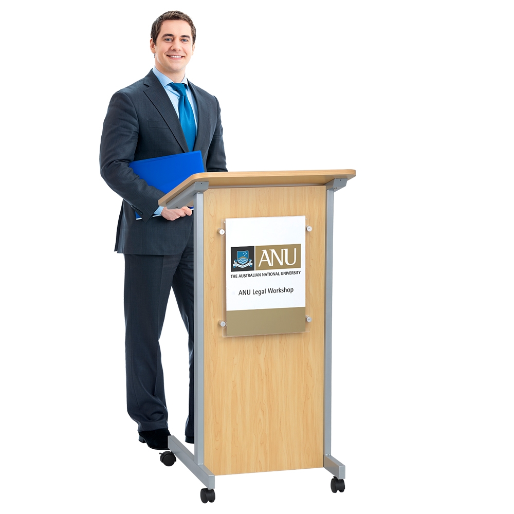 Podium on Wheels - Maple Finish w/A3 Poster Holder - Ships Same Day!