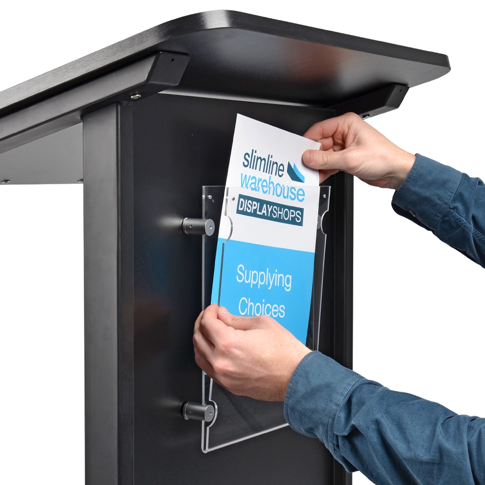 Lectern with Wheels- Black Finish w/A4 Poster Holder - Ships Same Day!