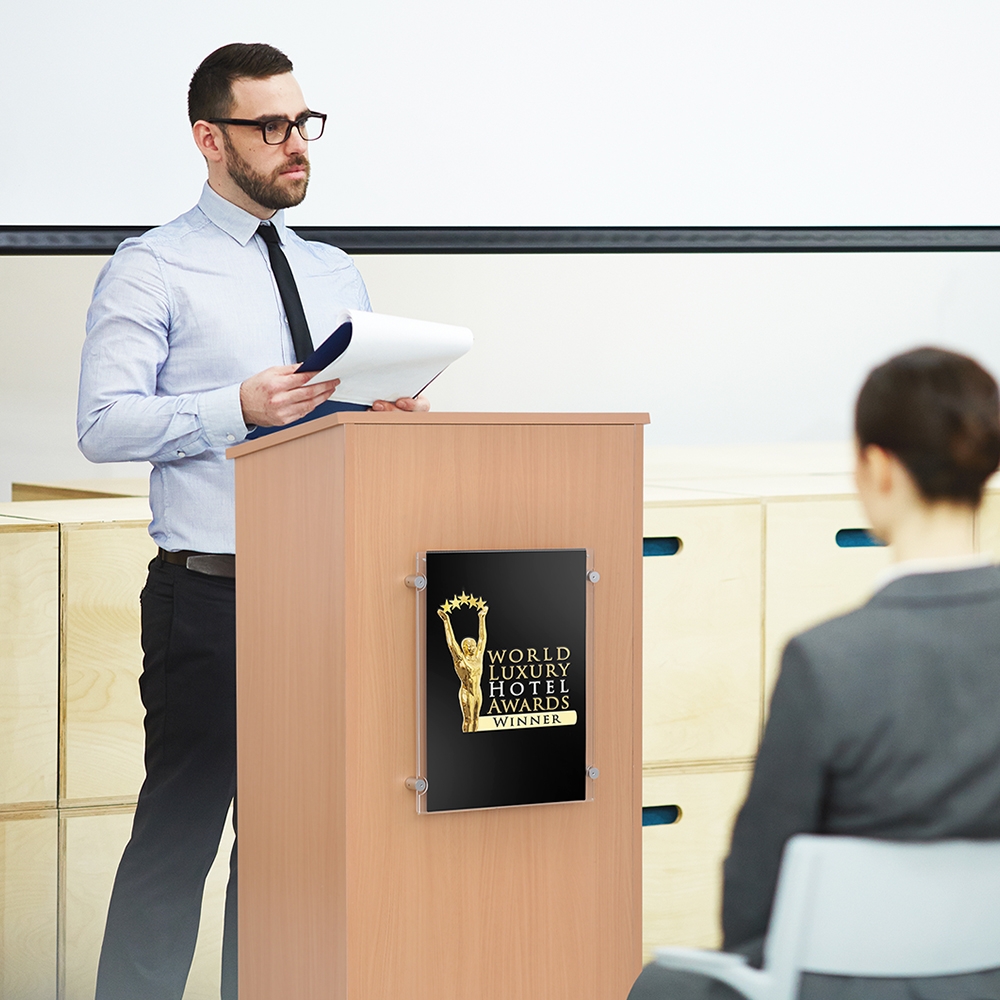 Stand Up Podium - Beech Wood Lectern w/A3 Sign Frame - Ships Same Day