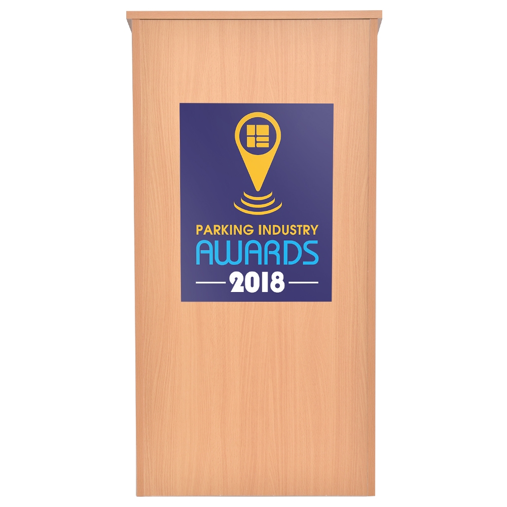 Custom Wood Podiums - Beech Finish w/Custom Printed Graphic Logo!