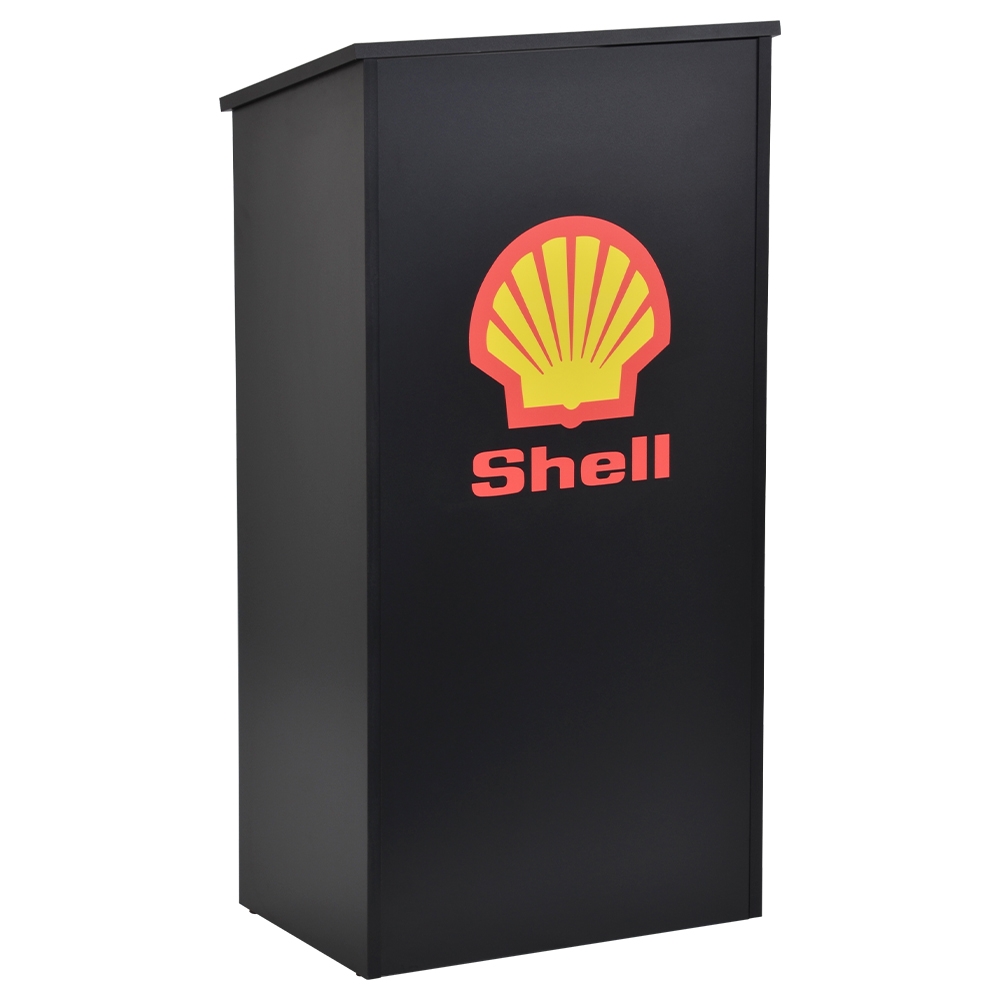 Branded Podium - Black Wood w/ Custom Printed & Cut Graphic Logo