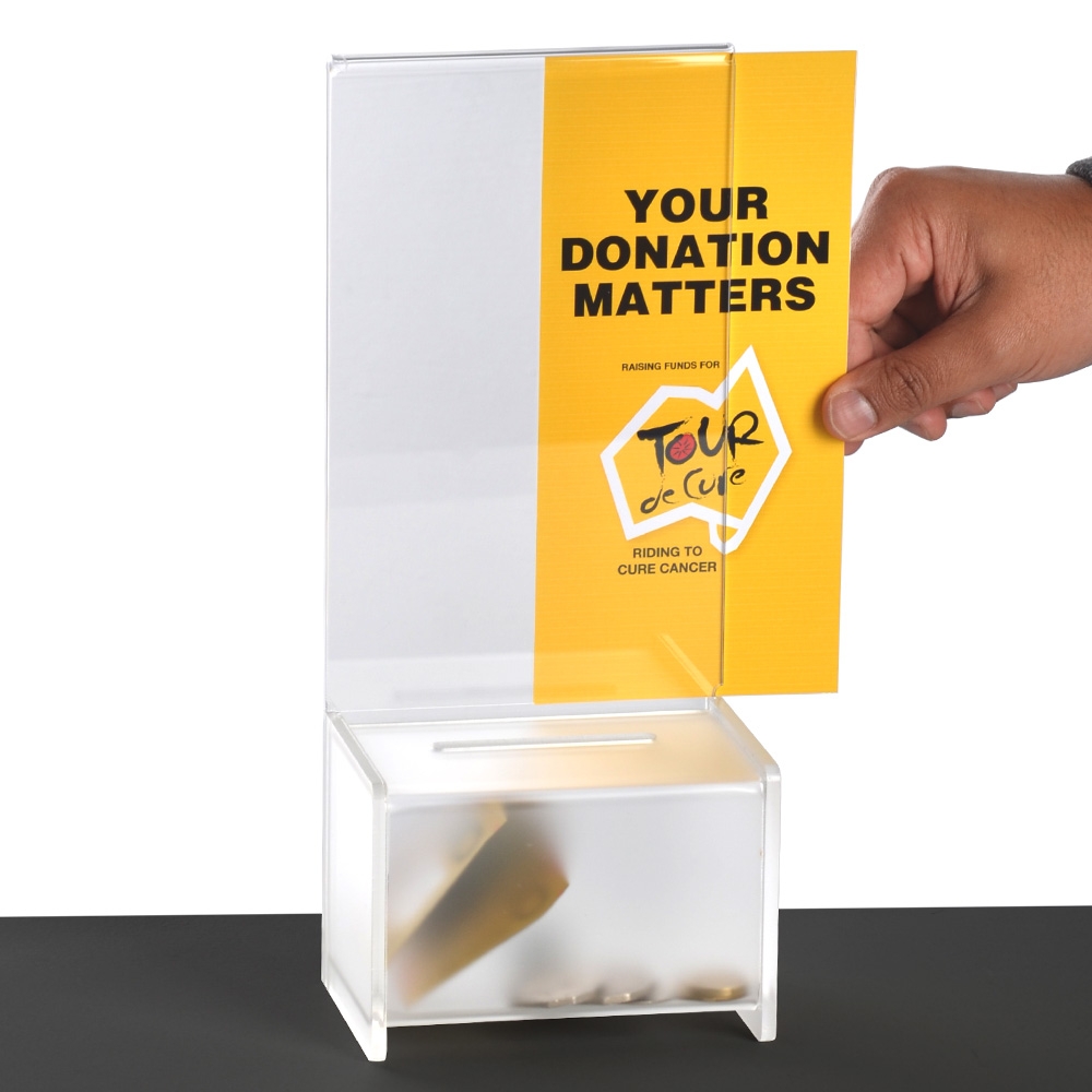 Donation Box Sign - Acrylic Box w/DL Holder - Ships Same Day