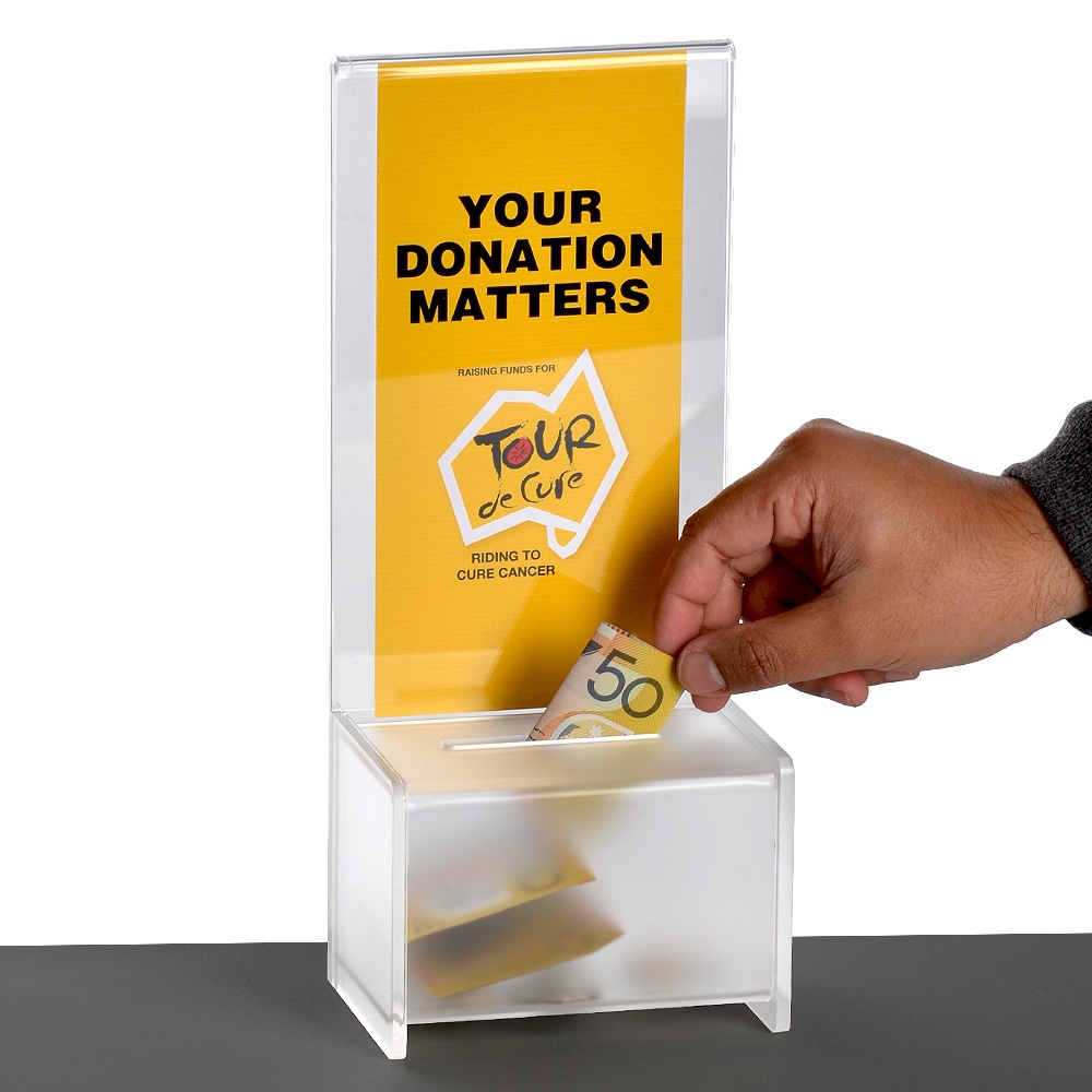 Donation Box Sign - Acrylic Box w/DL Holder - Ships Same Day