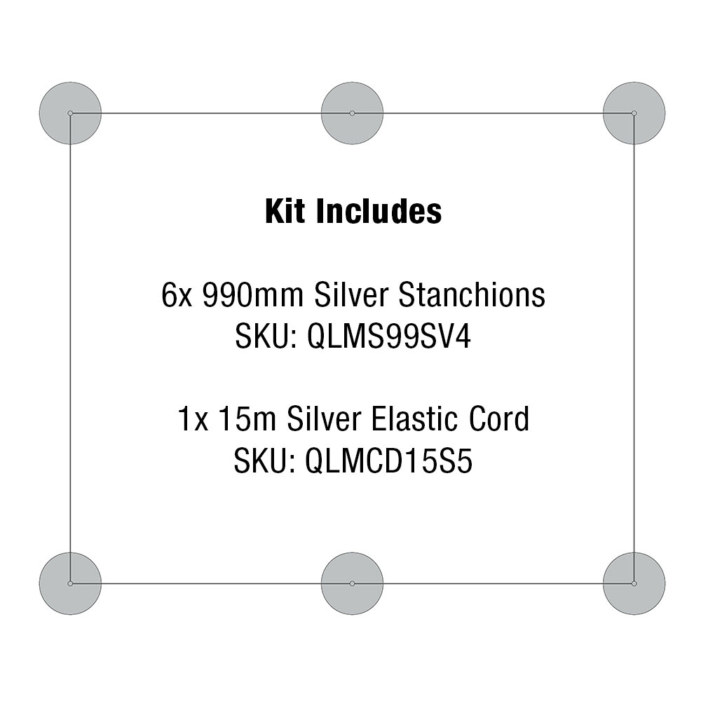 Museum Rope Barriers - 6 Slim Posts & 15m Elastic Cor