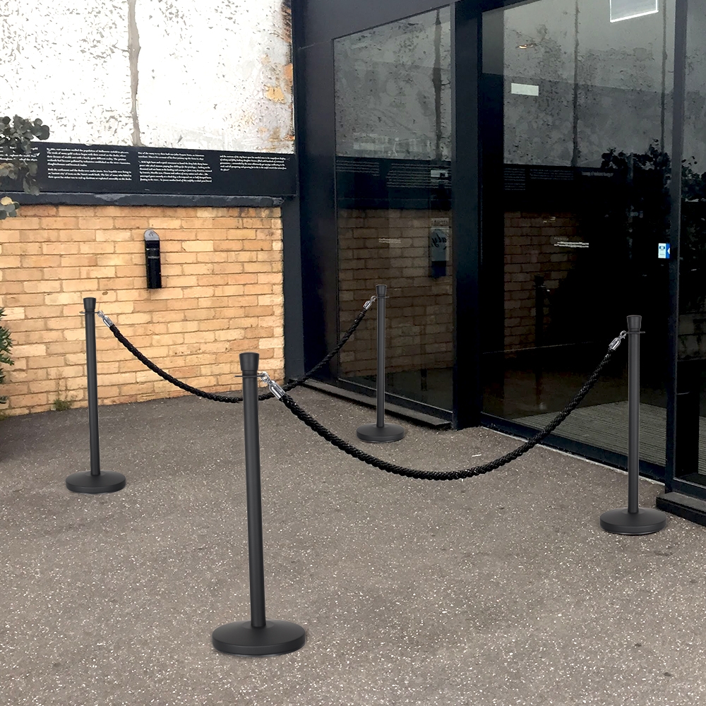 Rope Bollards - Black Posts & 2m Red Rope - Ships Same Day!