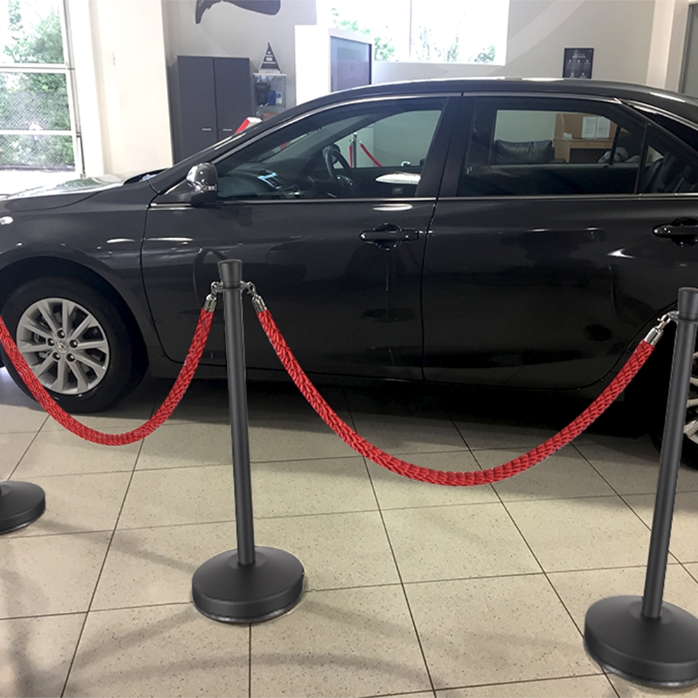 Rope Queue Barriers - Black Posts & 2m Red Rope - Ships Same Day!