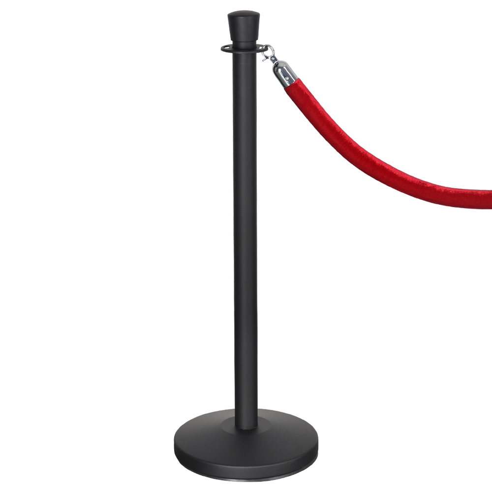 Queue Rope Barrier - 2x 1m Black Posts & 2m Red Rope - Ships Same Day