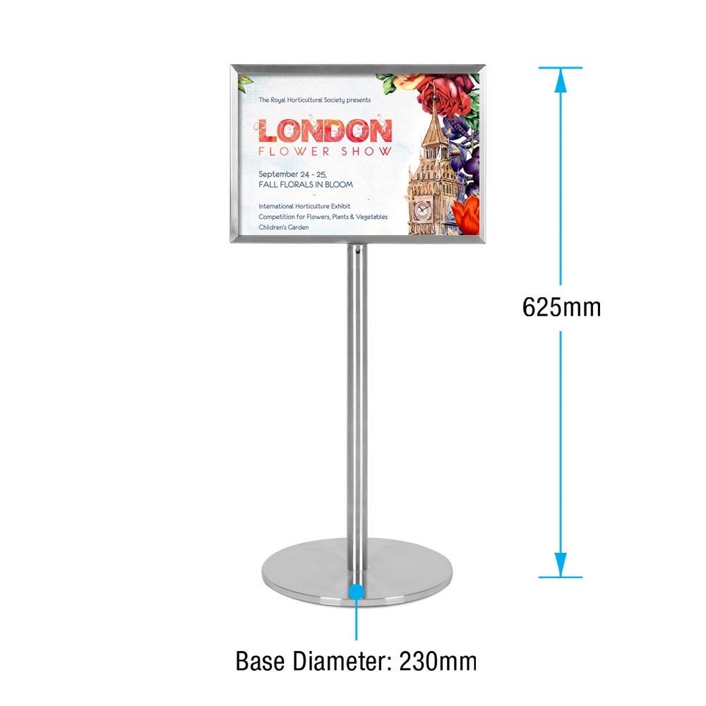 625mm Floor Stand for Signs - A4 Silver