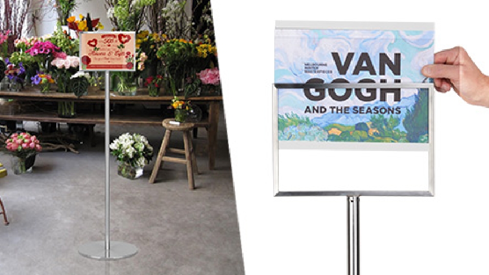 1210mm Display Sign Stands - A4 Silver