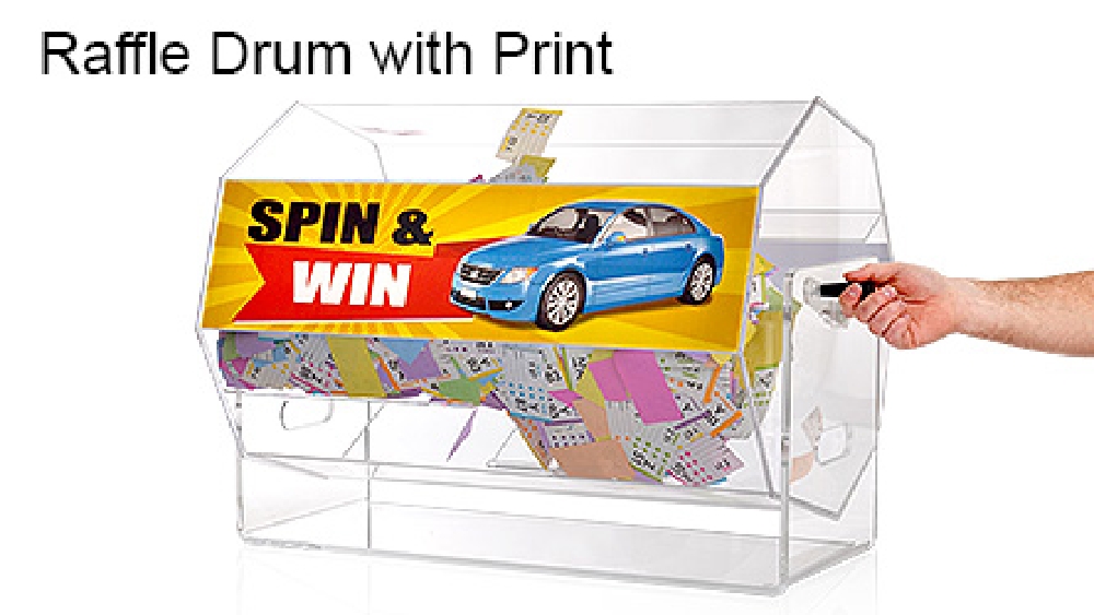 29.5" Large Acrylic Raffle Drum - Clear w/ 2 Custom Prints